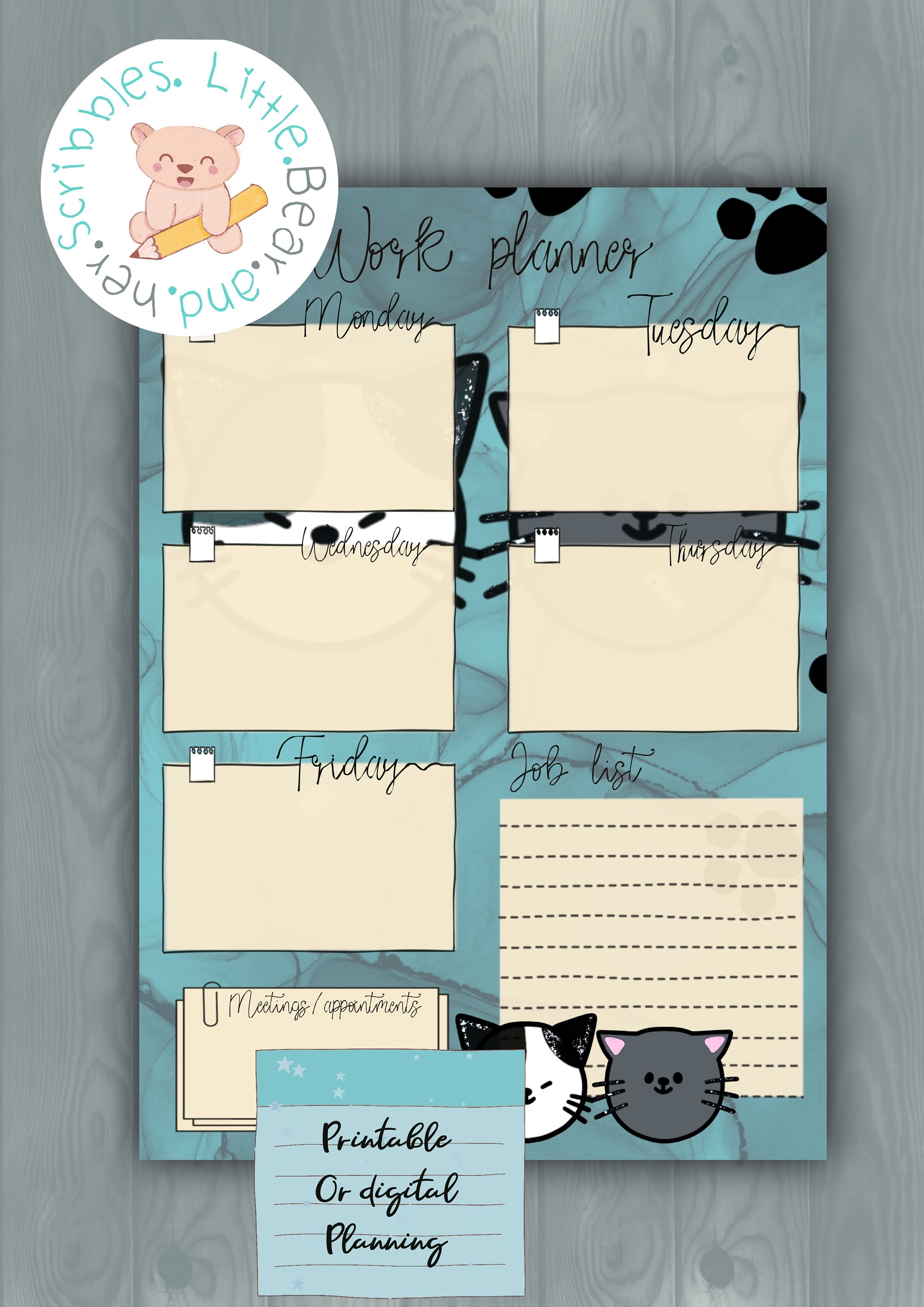 PDF A4 Printable Weekly Planner - Cute Kawaii Cat Printable and Digital ...