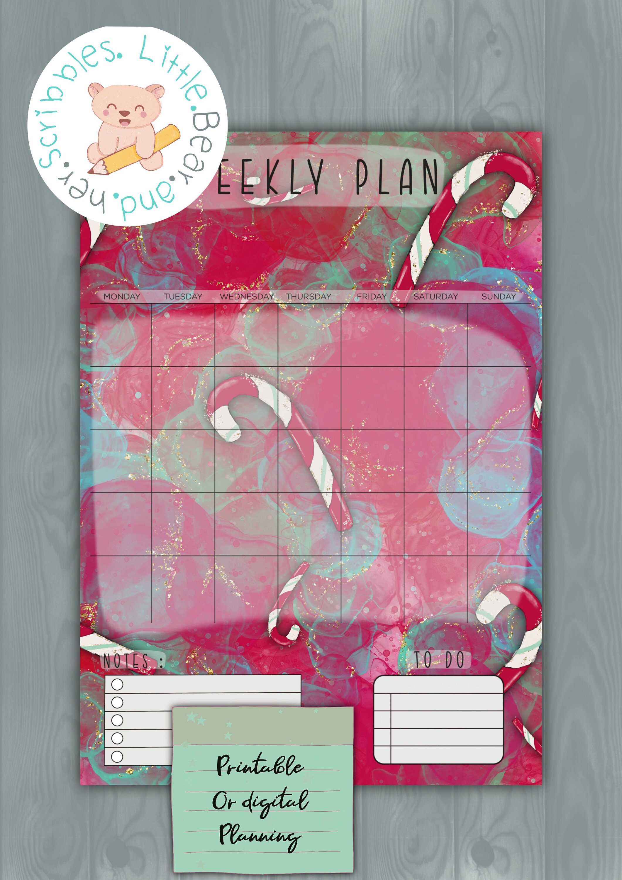 PDF Weekly Planner, Printable and Digital Weekly Planner - Candy Cane ...