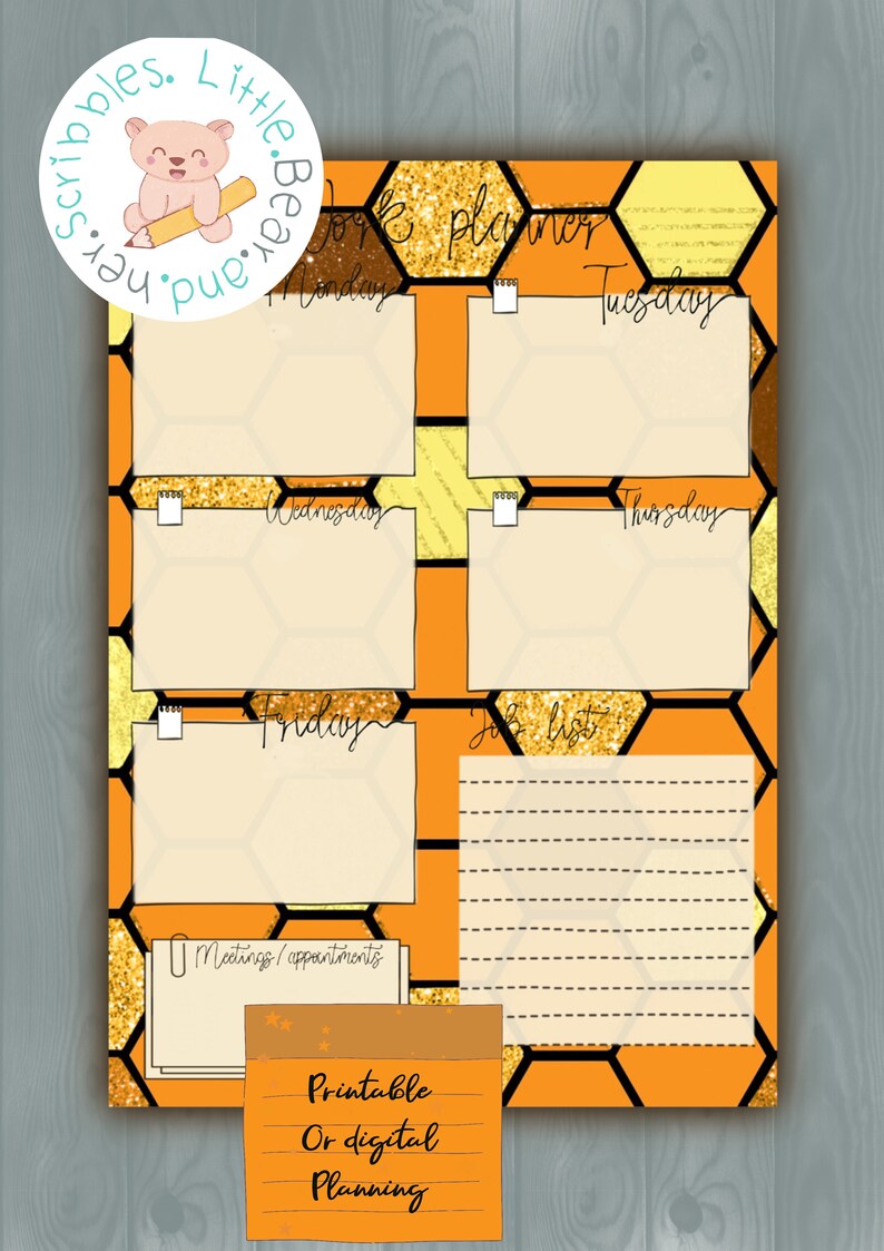 PDF A4 Printable Weekly Work Planner - Honey Bee Printable and Digital ...