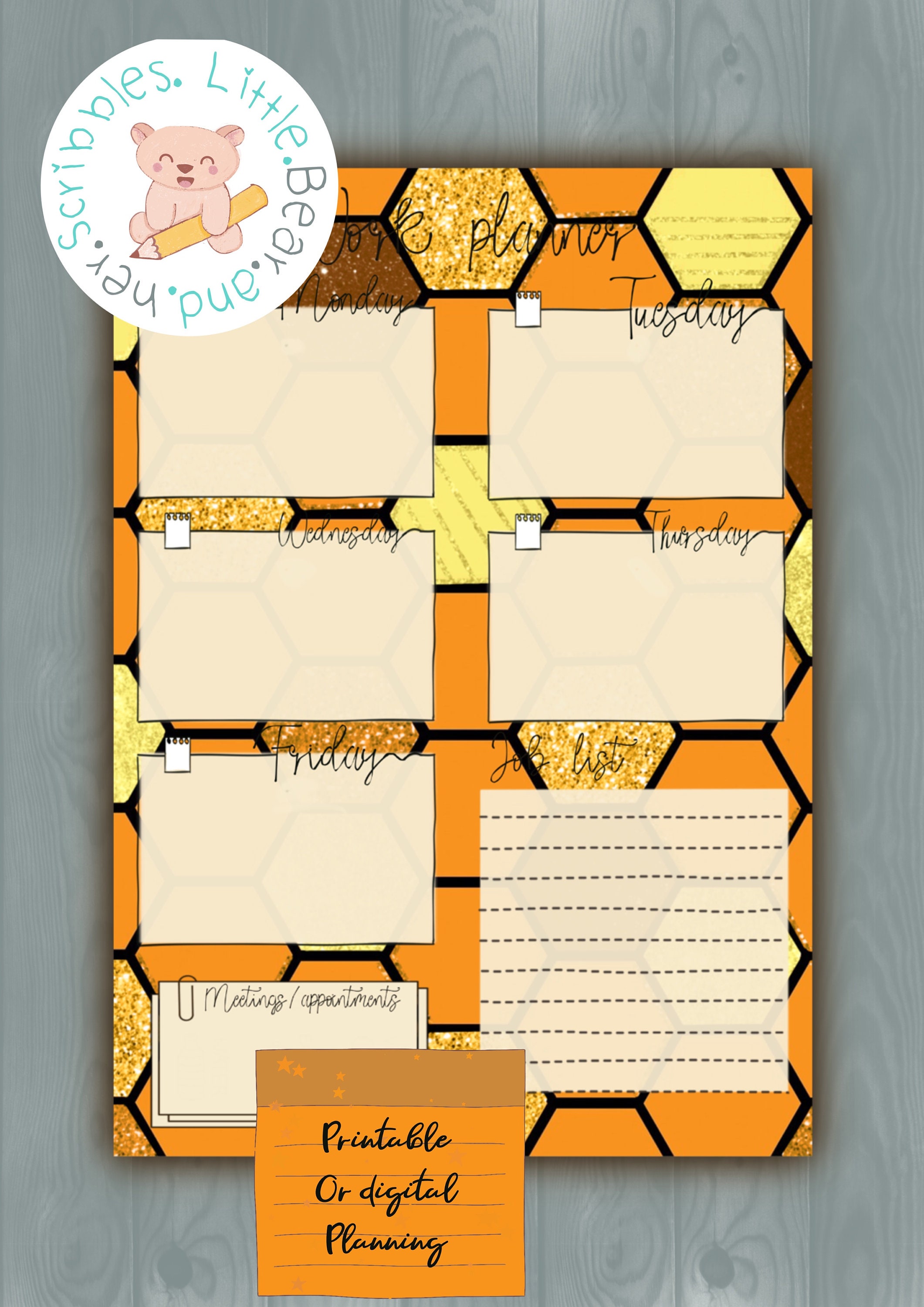 PDF A4 Printable Weekly Work Planner - Honey Bee Printable and Digital ...