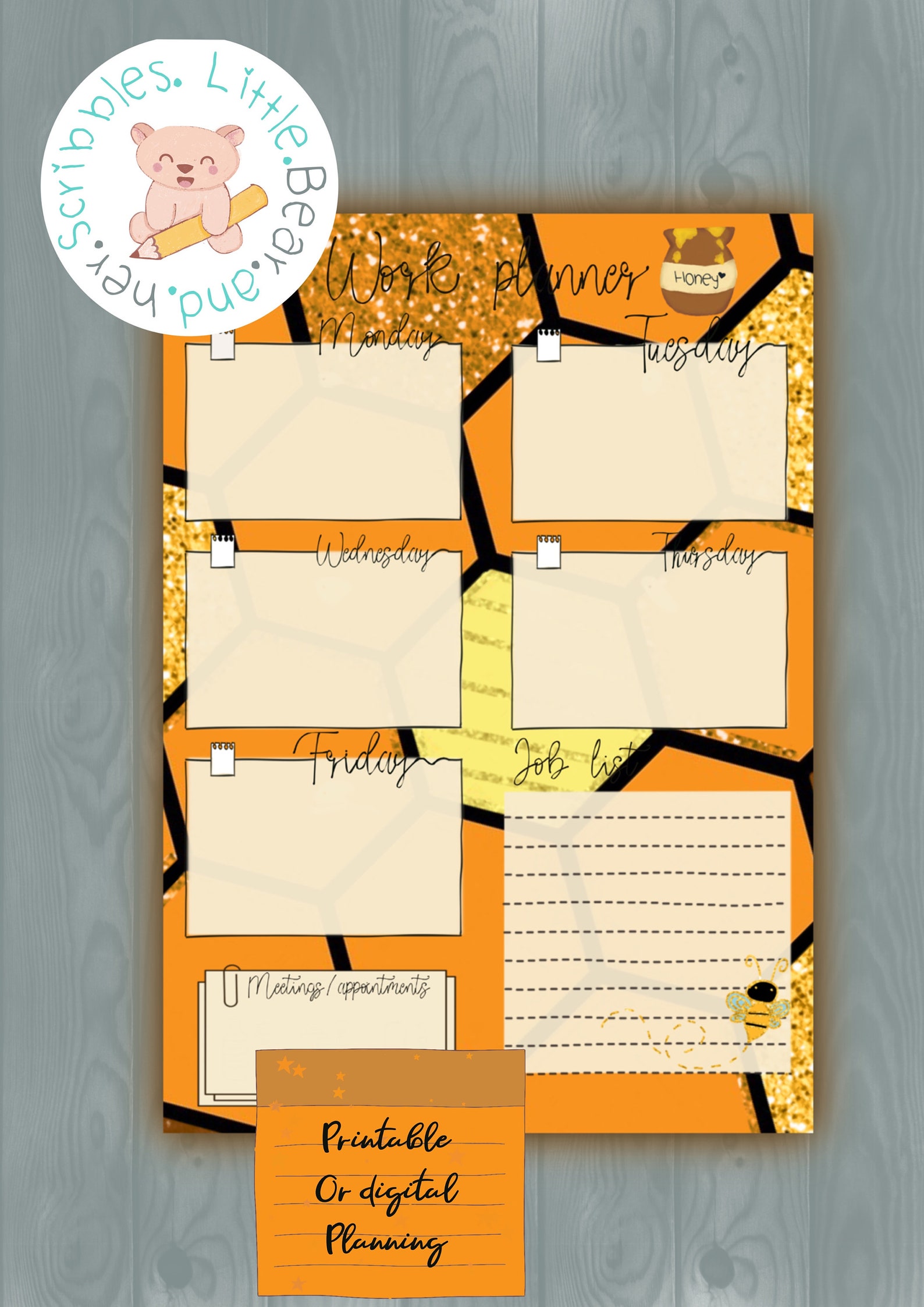 PDF A4 Printable Weekly Work Planner - Honey Bee Printable and Digital ...