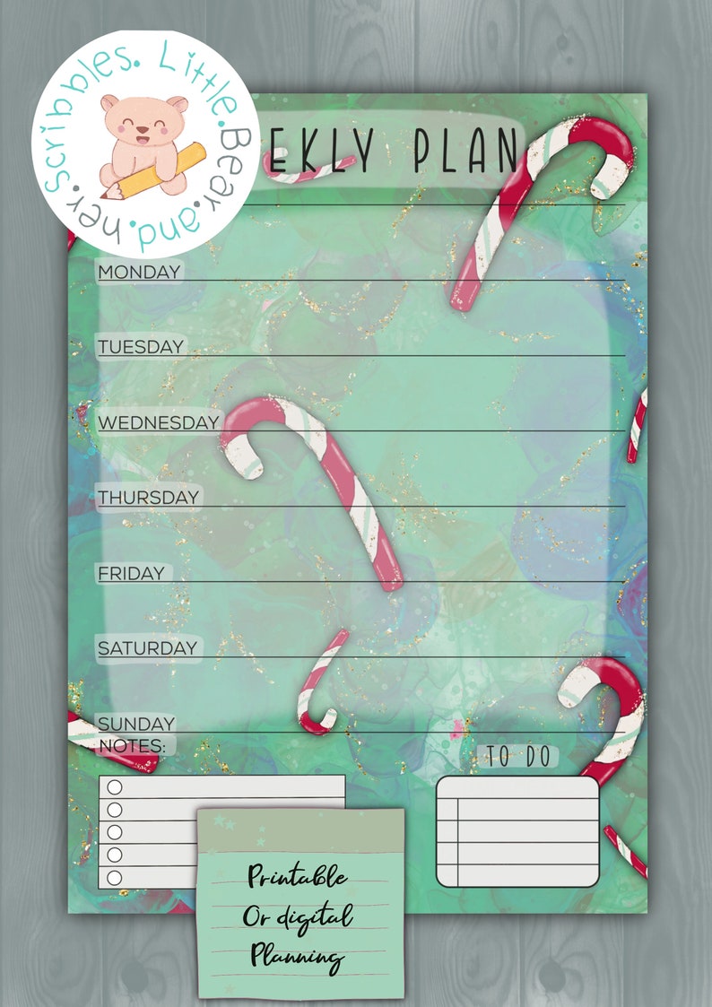 PDF Weekly Planner, Printable and Digital Weekly Planner Candy Cane ...
