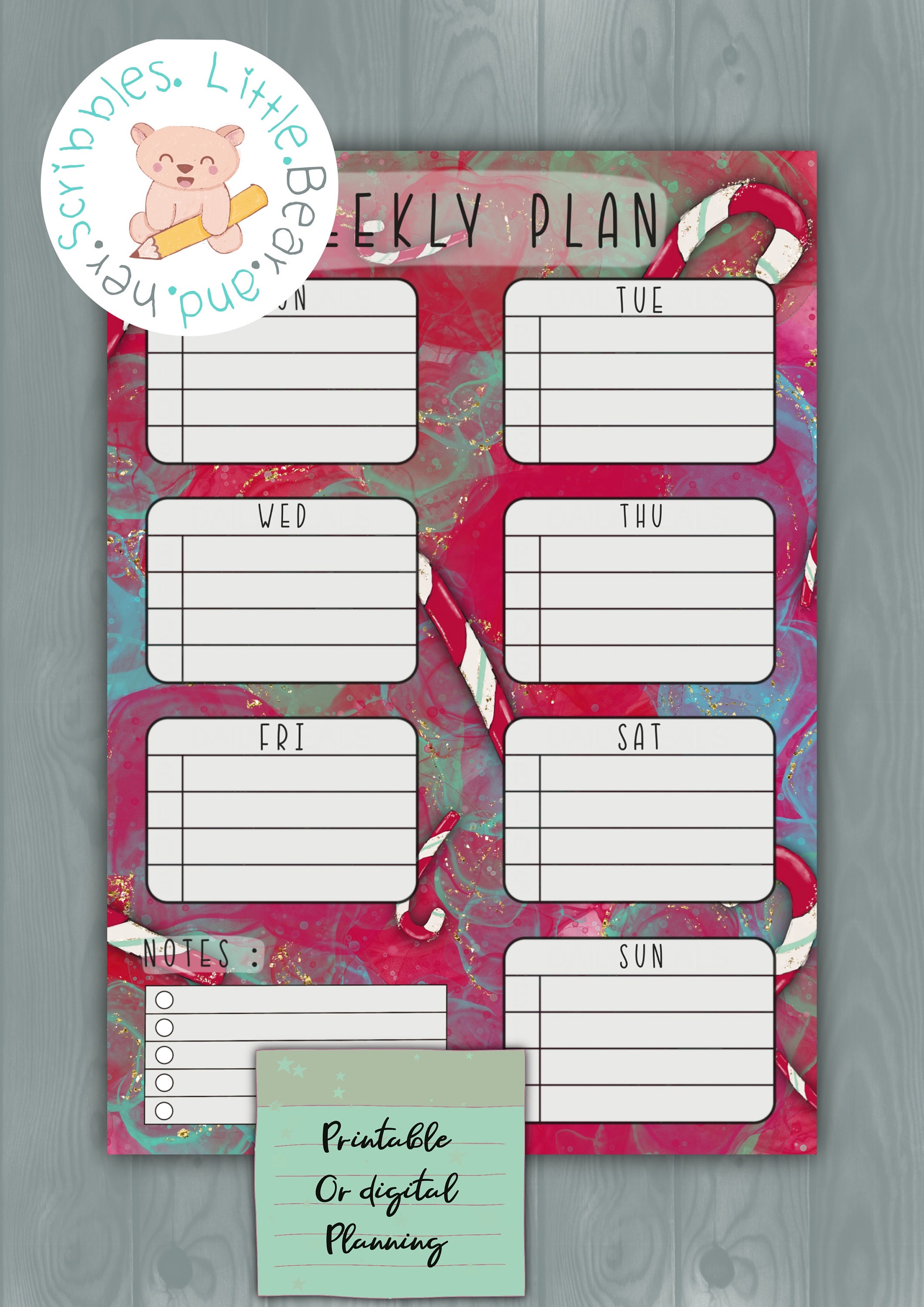 PDF Weekly Planner, Printable and Digital Weekly Planner Candy Cane ...