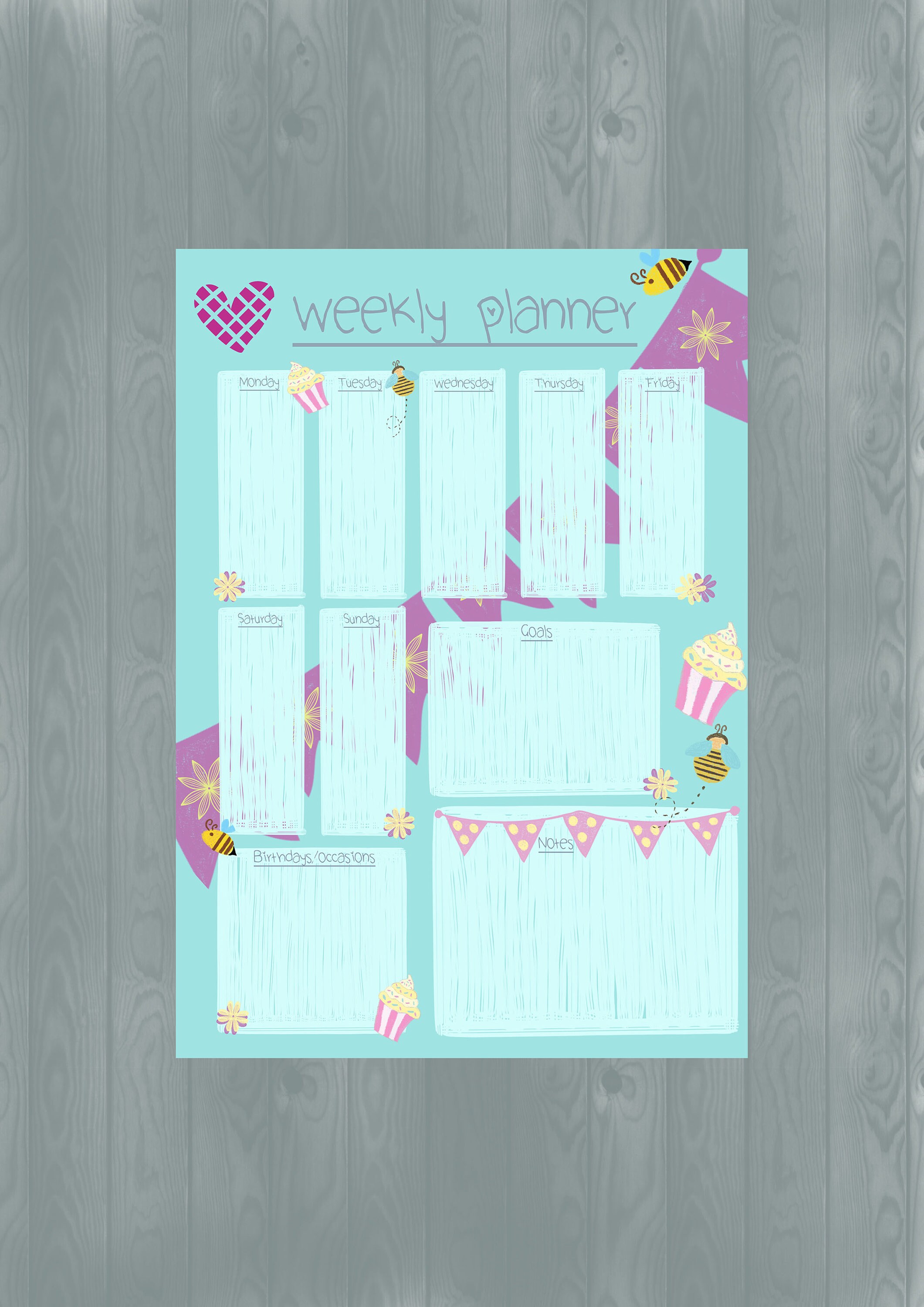 Printable Weekly Planner - Cupcakes and Bumblebees Digital Planner ...