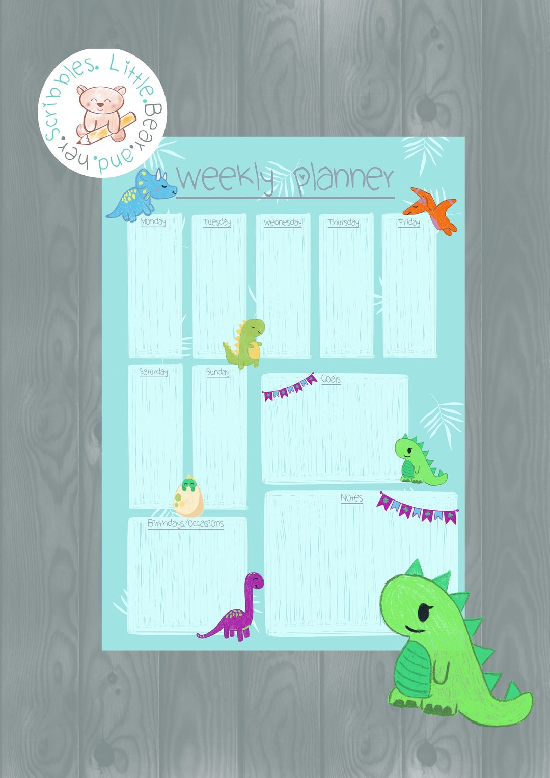 Printable Weekly Planner -dinosaur Digital Planner Goodnotes, Meal ...