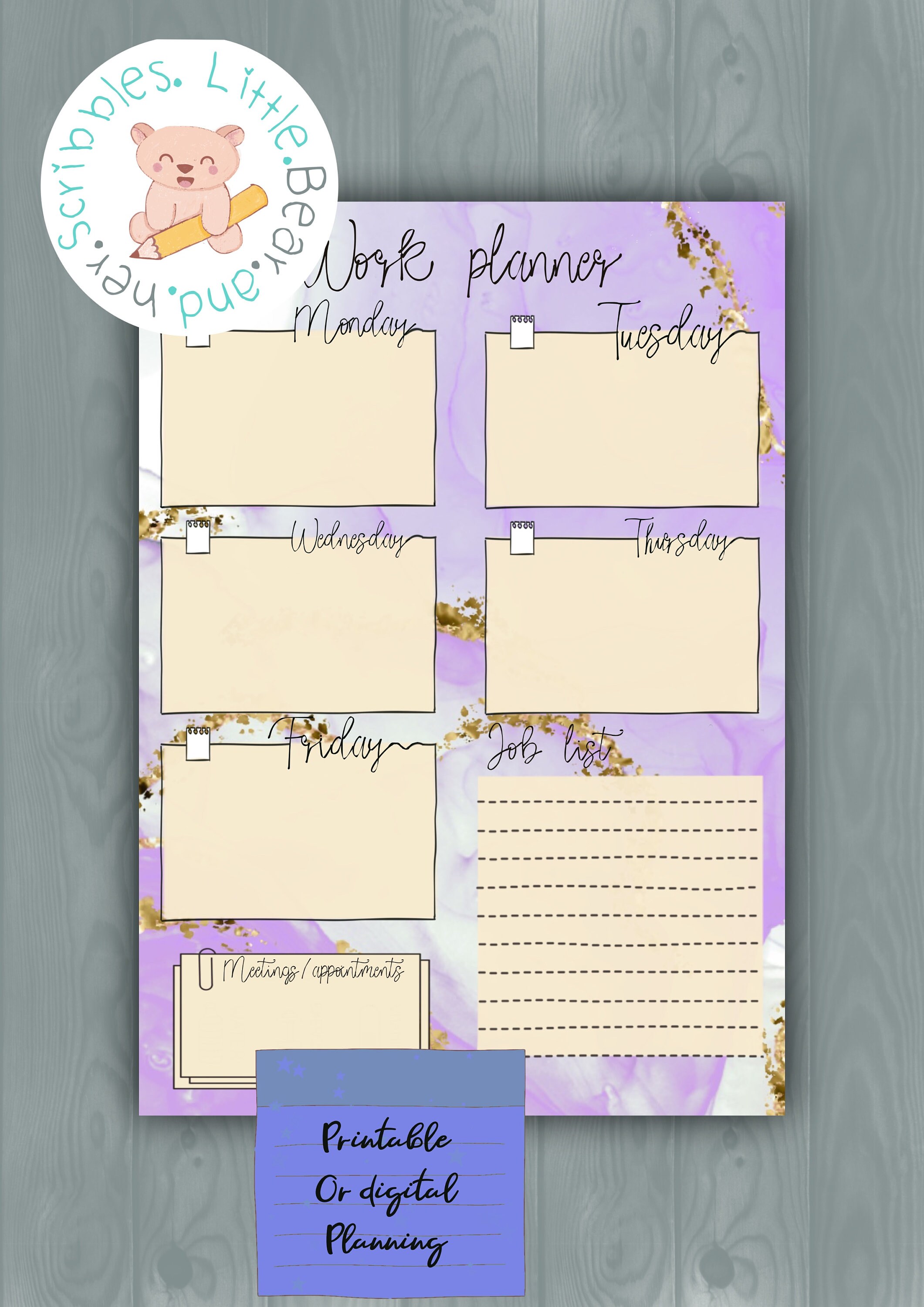 PDF A4 Printable Weekly Work Planner - Purple Agate Printable and ...