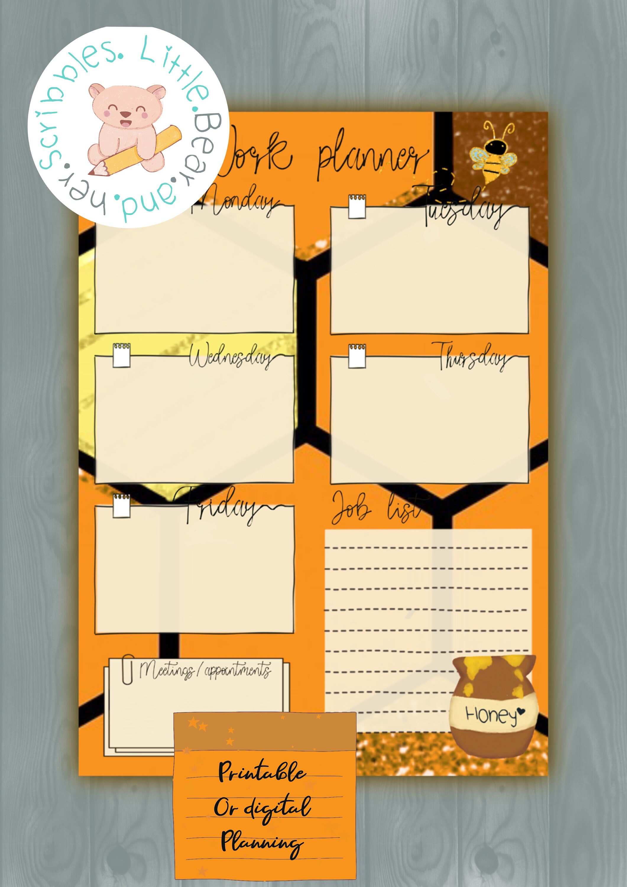 PDF A4 Printable Weekly Work Planner - Honey Bee Printable and Digital ...