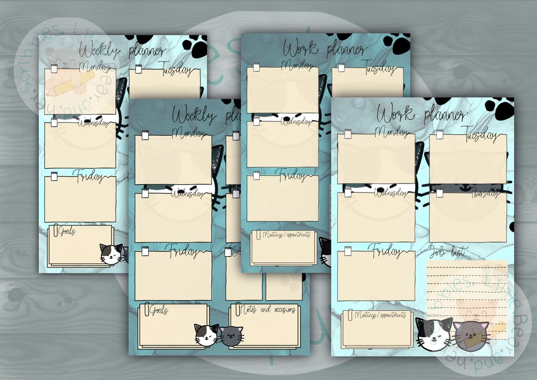 PDF A4 Printable Weekly Planner - Cute Kawaii Cat Printable and Digital ...