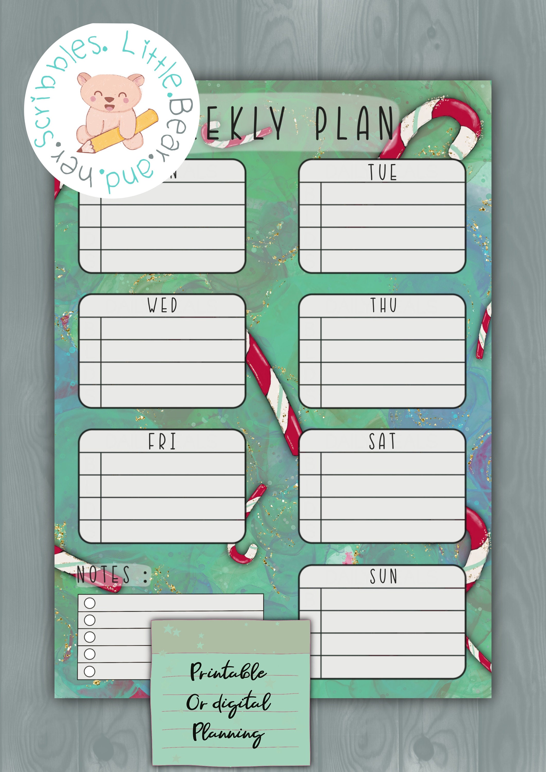 PDF Weekly Planner, Printable and Digital Weekly Planner - Candy Cane ...