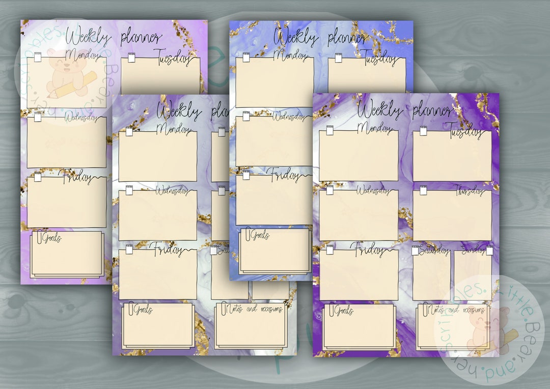 PDF Weekly Planner, Printable and Digital Weekly Planner - Purple Agate ...