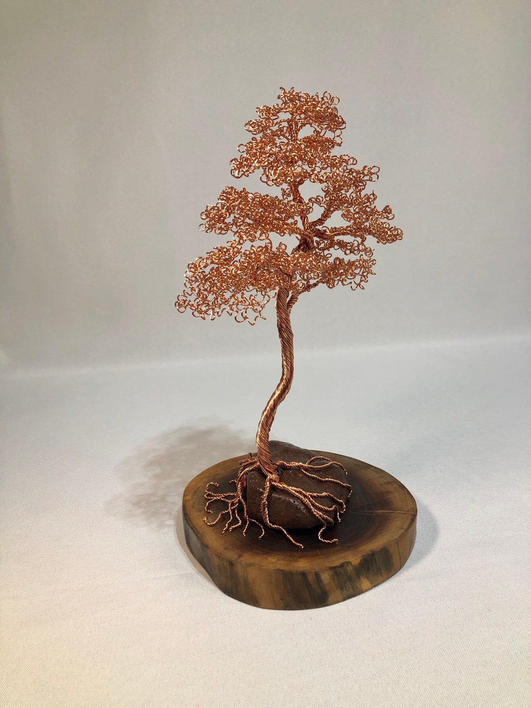 Informal Upright Copper Wire Bonsai Tree on Granite and Walnut Base ...
