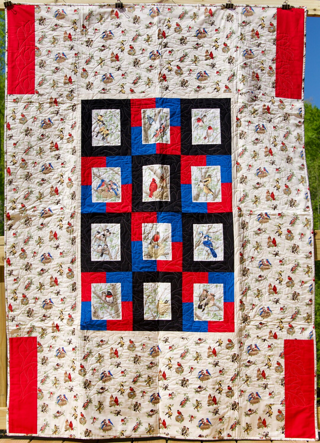 Homemade Red, White & Black Birds Twin Quilt - Etsy