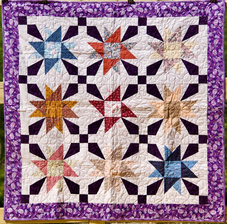 Purple & White Star Quilt Throw - Etsy