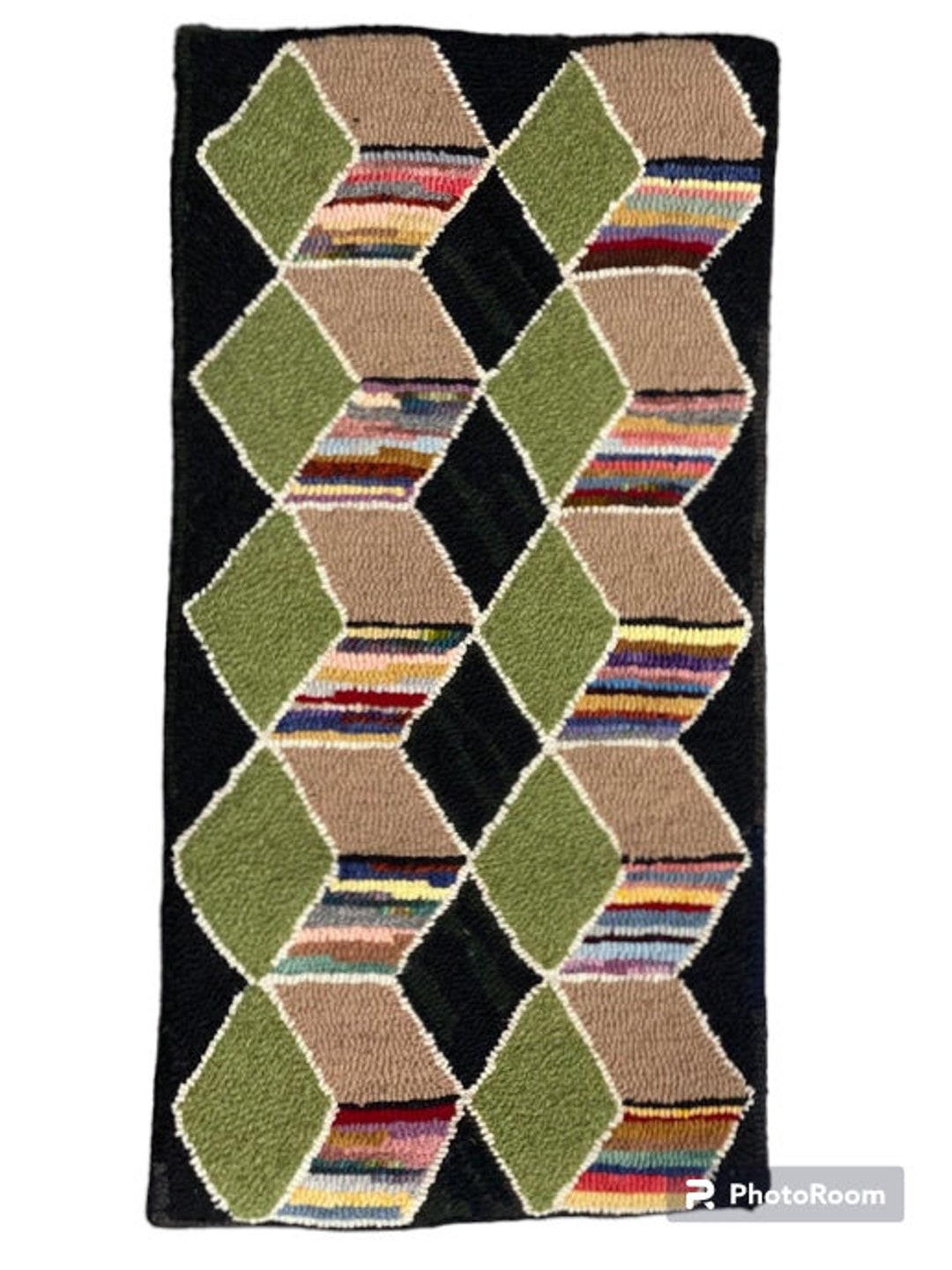 Geometric Shapes Finished Hand Hooked Wool Table Mat - - Etsy