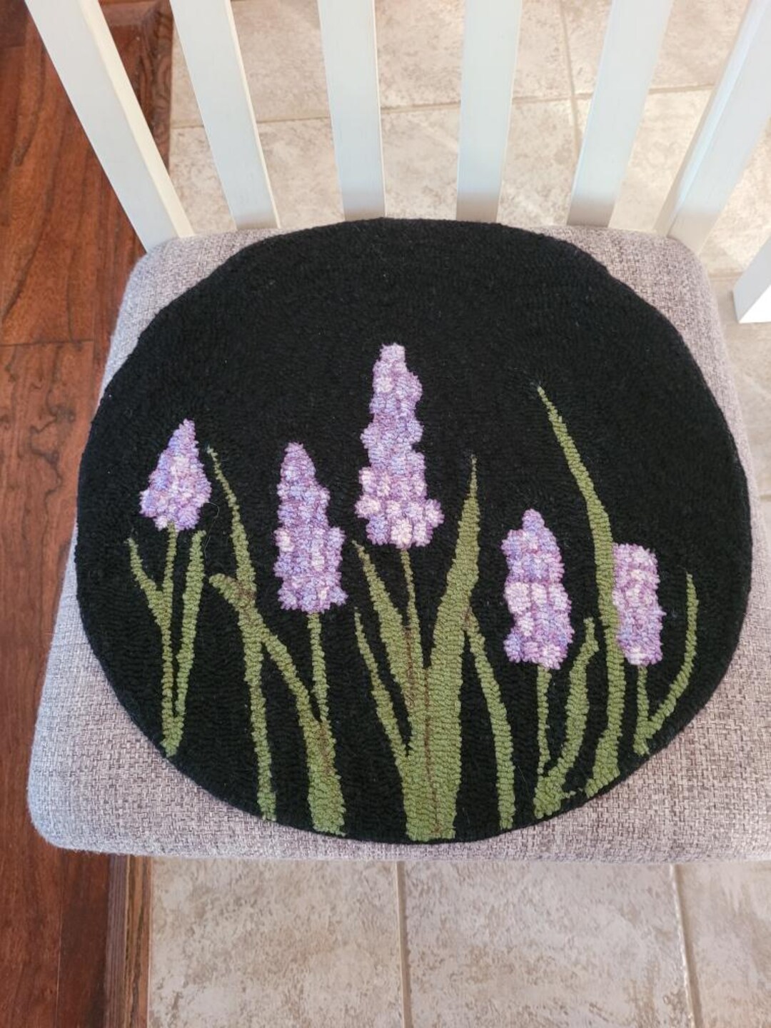 Lupin Flower Chair Pad Finished Hand Hooked 100% Wool 15" Round - Etsy