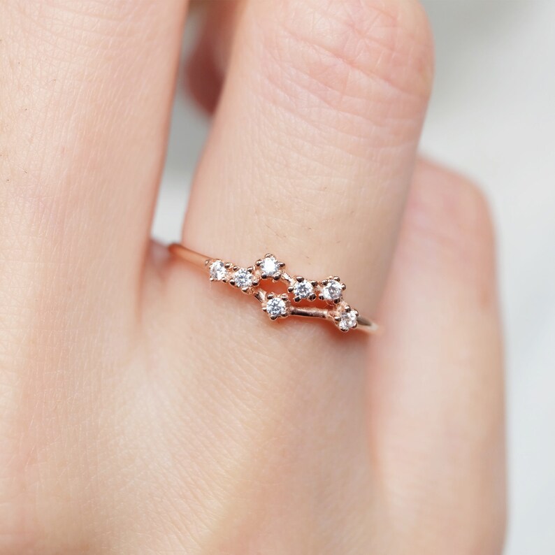 14k Gold Personalized Cancer Zodiac Constellation Ring With - Etsy