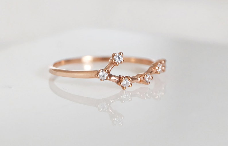 14k Gold Personalized Gemini Zodiac Constellation Ring With - Etsy