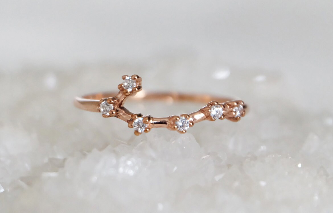 14k Gold Personalized Gemini Zodiac Constellation Ring With - Etsy