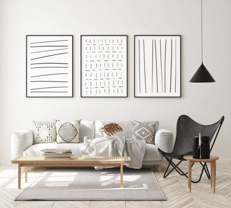 Set of 3 Black and White Minimal Prints Trio of Geometric - Etsy