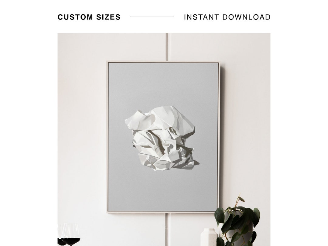 Digital Print, Crumpled Paper Poster, B&W Art, Minimalist Contemporary ...