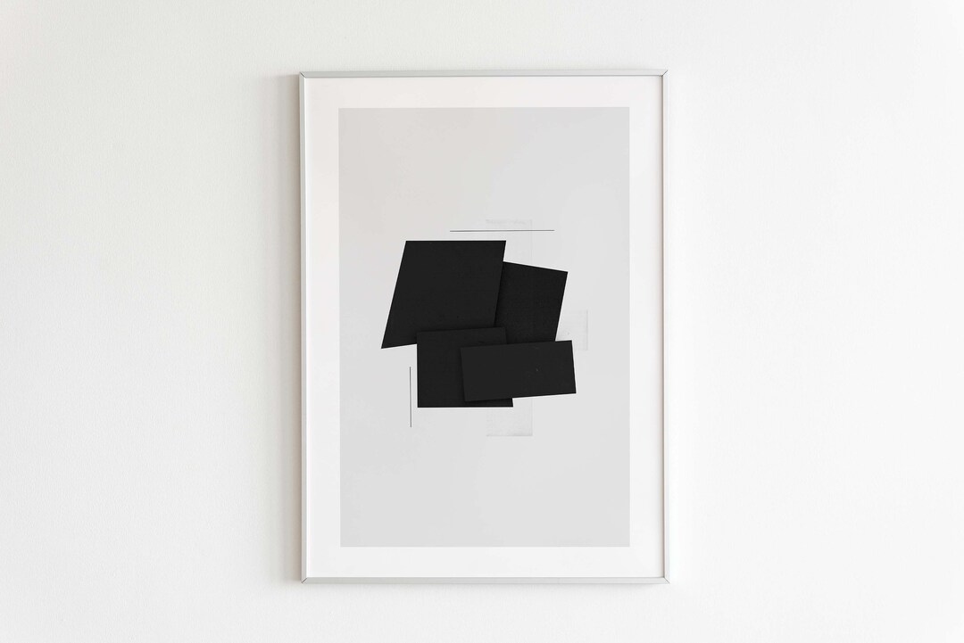 Modern Black and White Square Poster, Minimalist Geometric Wall Art ...