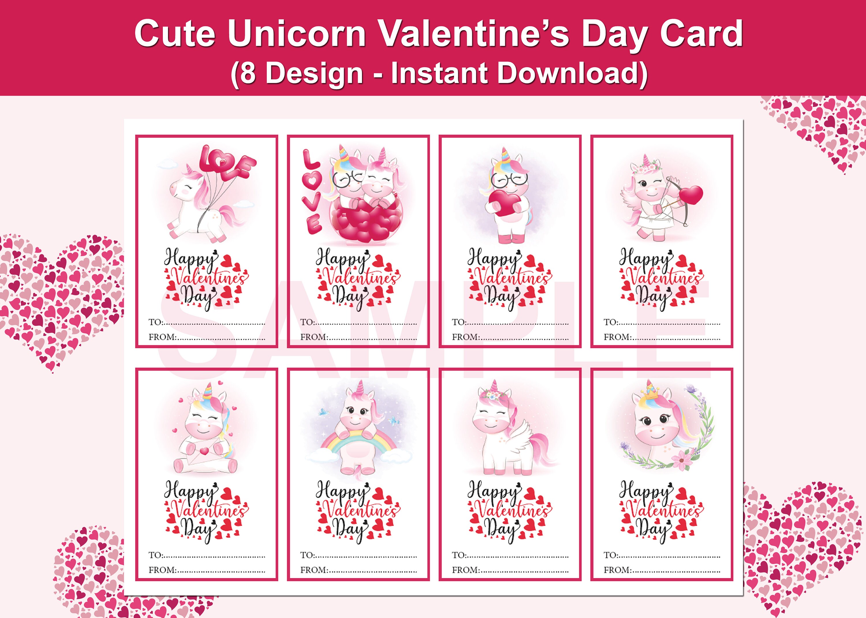 Unicorn Valentine Printable, Kids Valentine Day Card, Unicorn Classroom ...