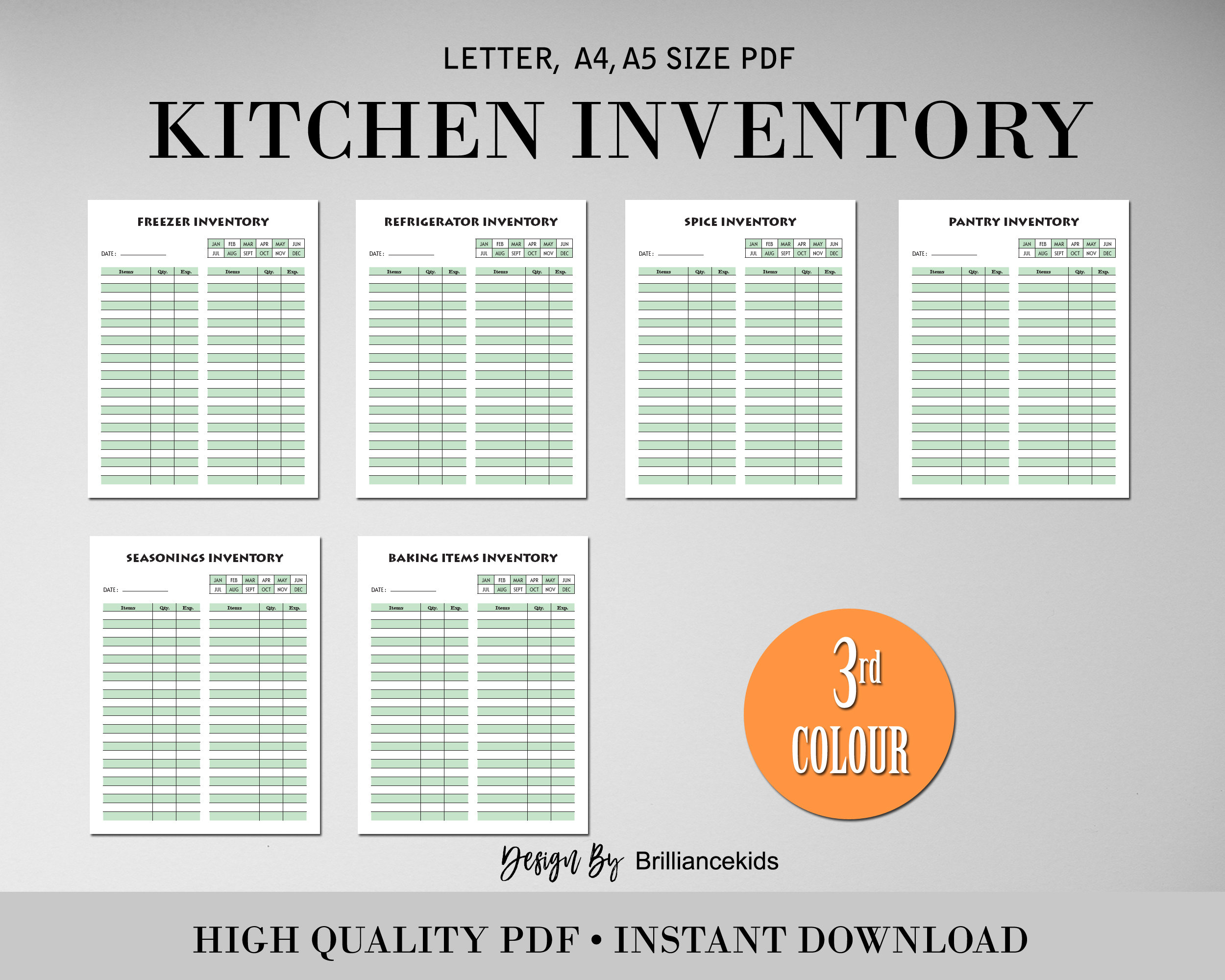 Kitchen Inventory Printable PDF, Kitchen Food Inventory Tracker, Food ...