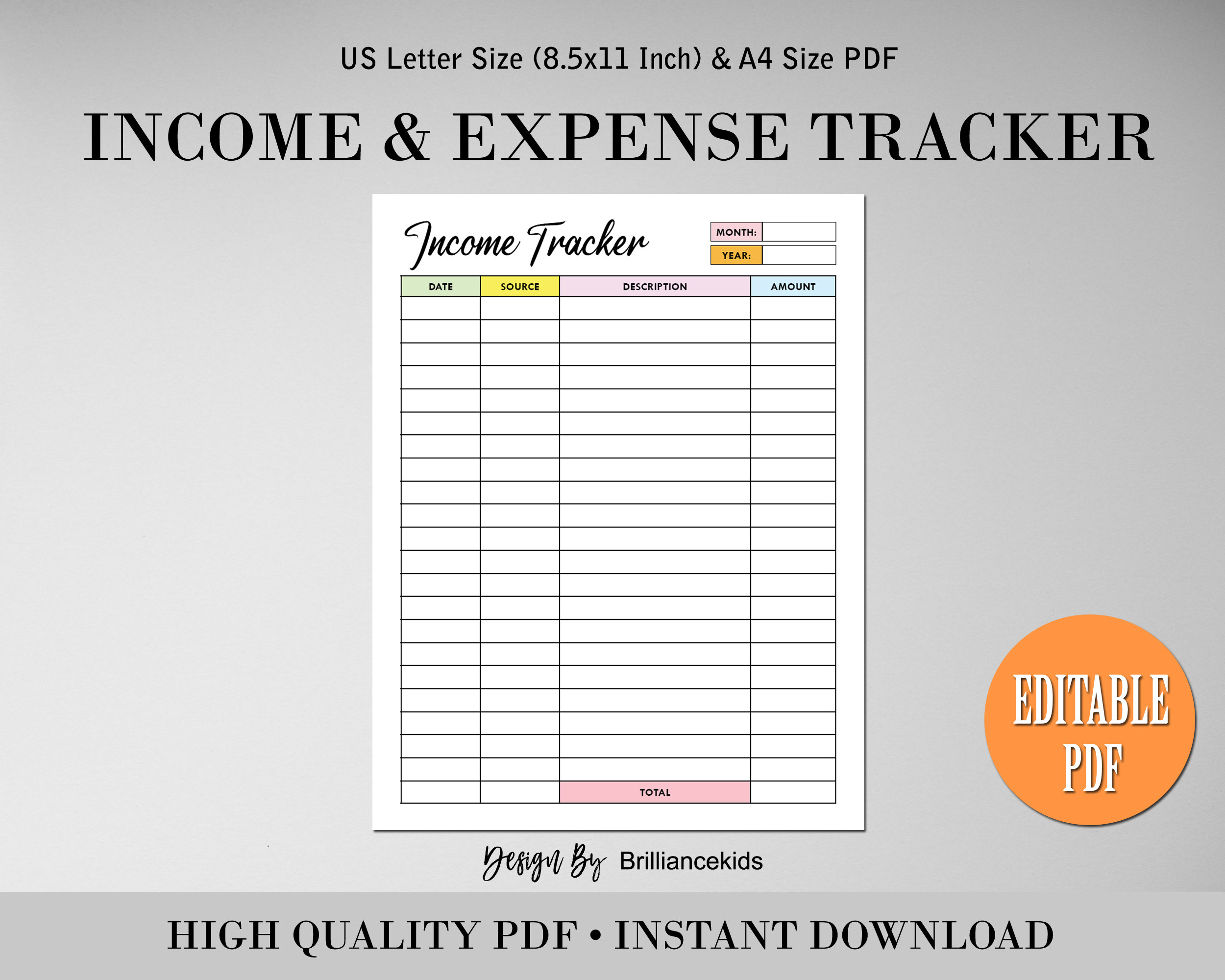 Editable Income Tracker, Expense Tracker, Monthly Income and Expense ...