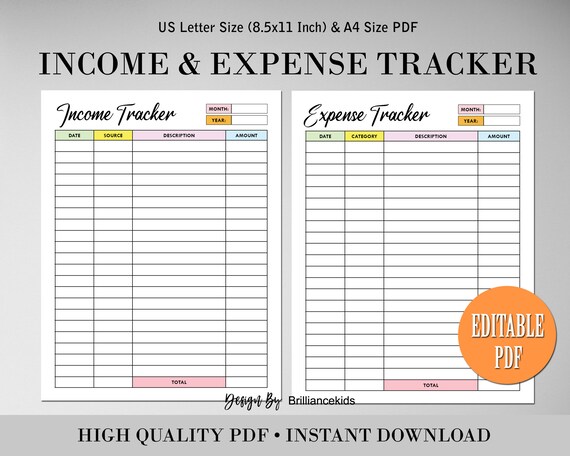 Editable Income Tracker Expense Tracker Monthly Income and - Etsy