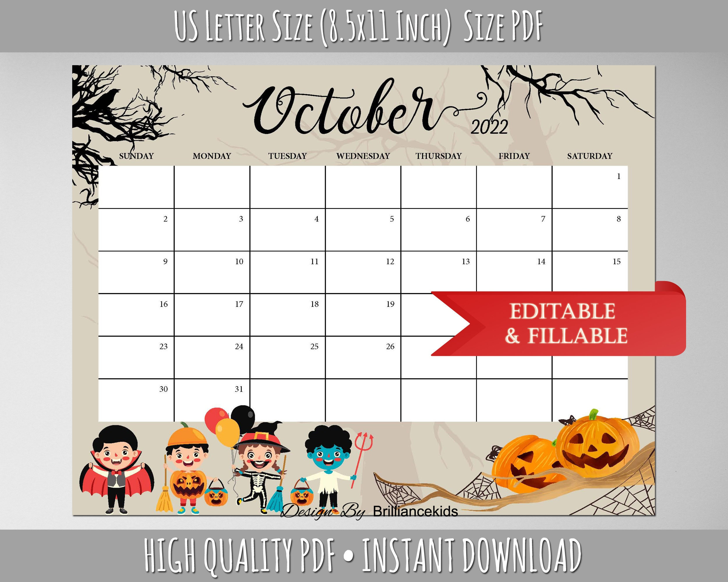 Cute Calendar 2022 October