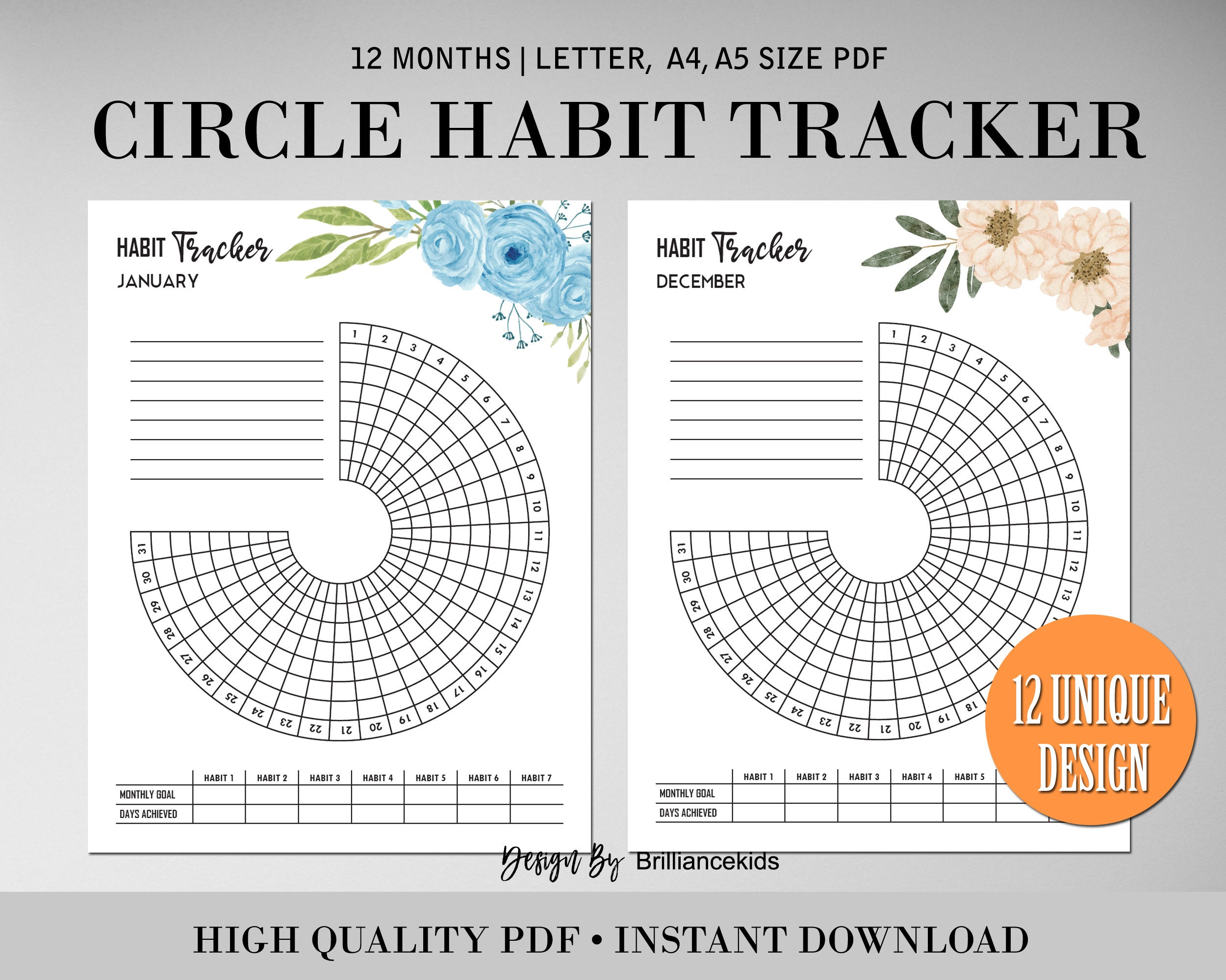 Circle Daily Habit Tracker, Personal Habit and Goal Tracker, Habit ...
