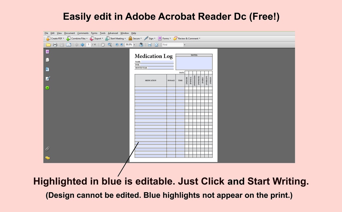 Editable Medication Log, Printable Medication Schedule, Monthly Weekly ...