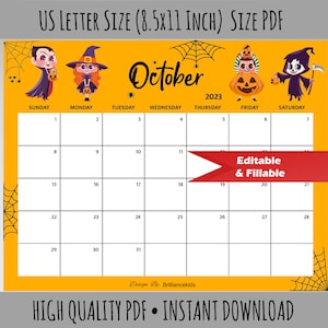 Editable October Month Calendar 2023, Halloween Planner, Printable ...
