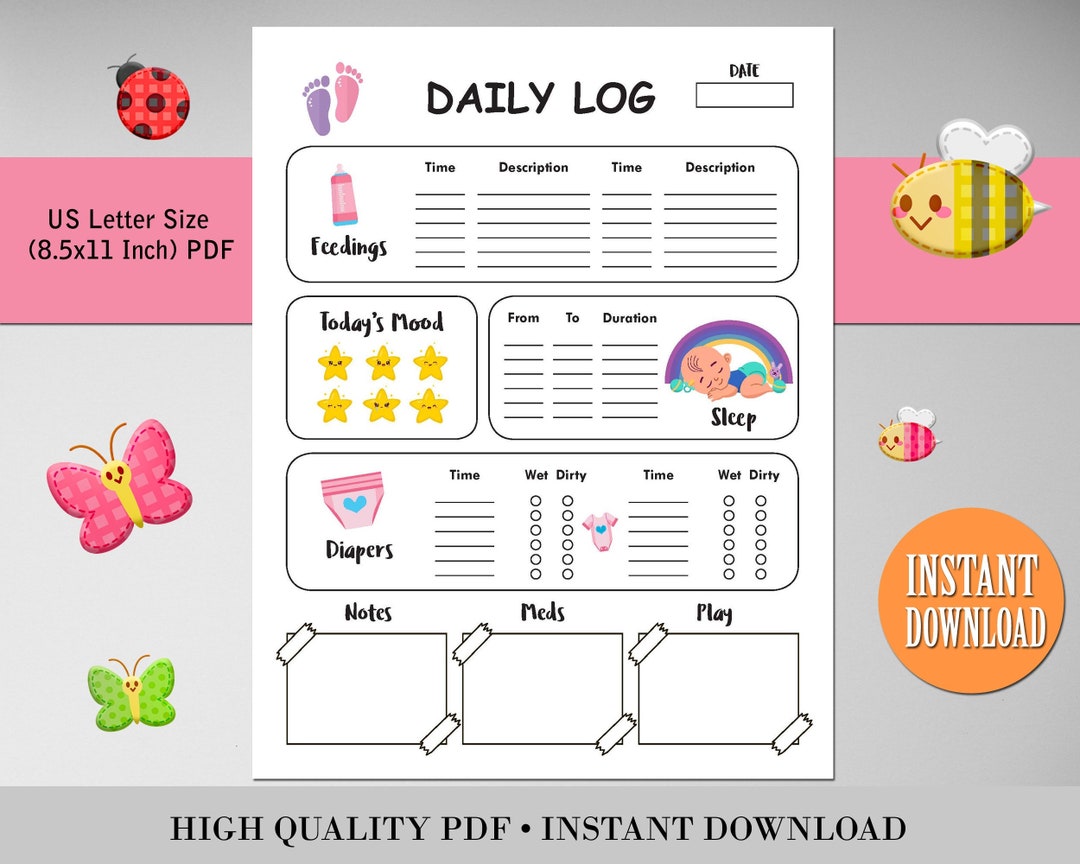 Baby Daily Log Template, Infant Daily Log, Baby Care Tracker, Nanny Log ...
