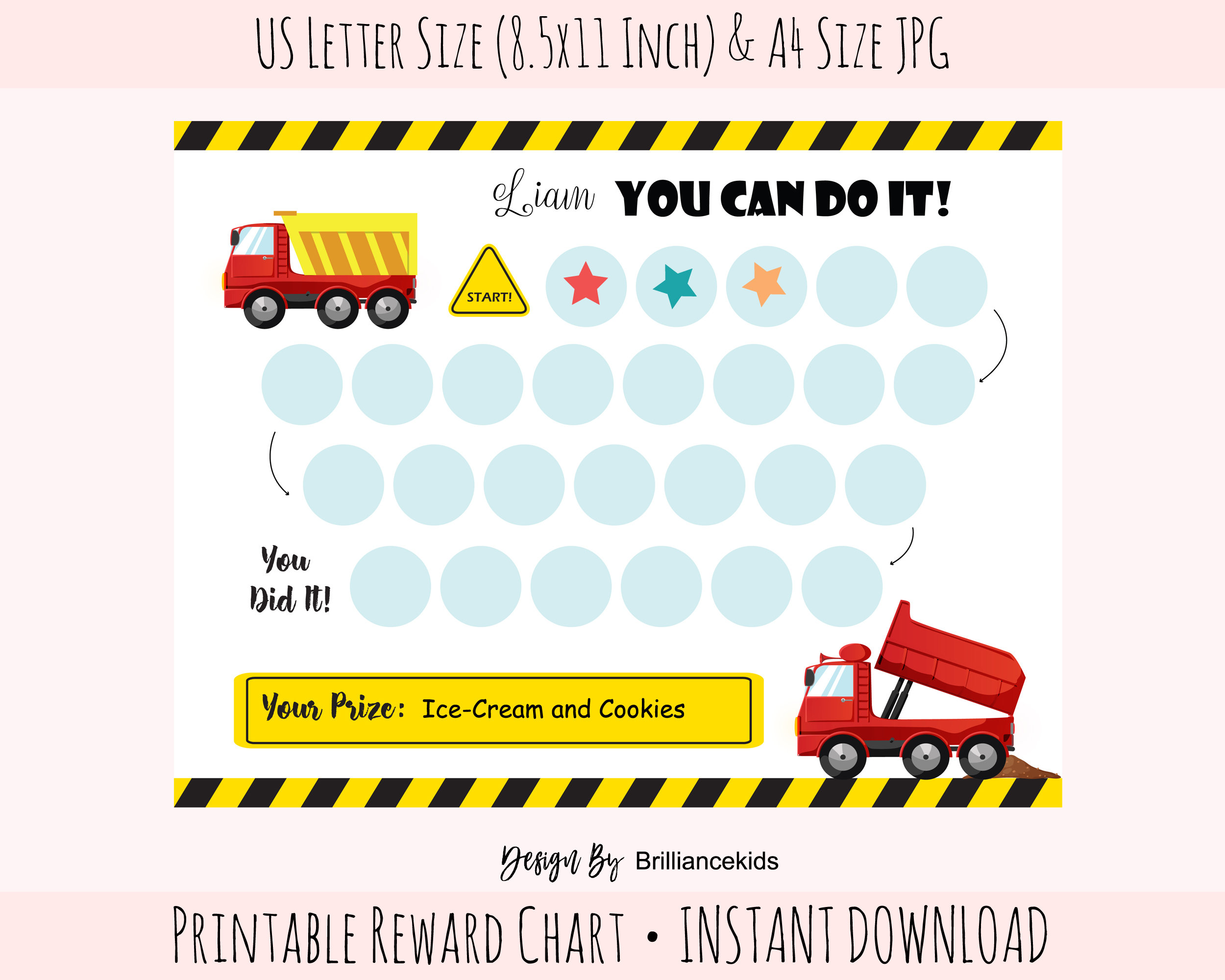 Construction Reward Printable Chart, Instant Download Reward Chart ...