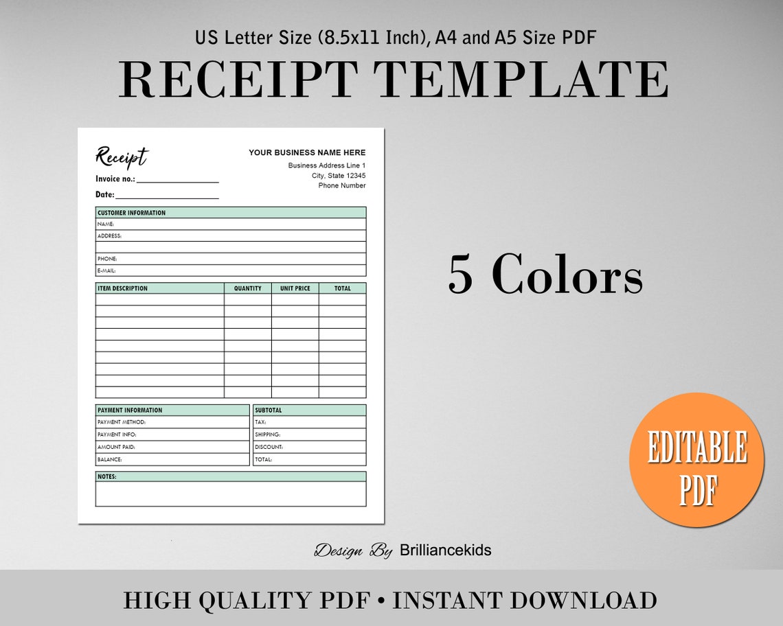Editable Receipt Template, Order Receipt, Editable Printable, Editable ...