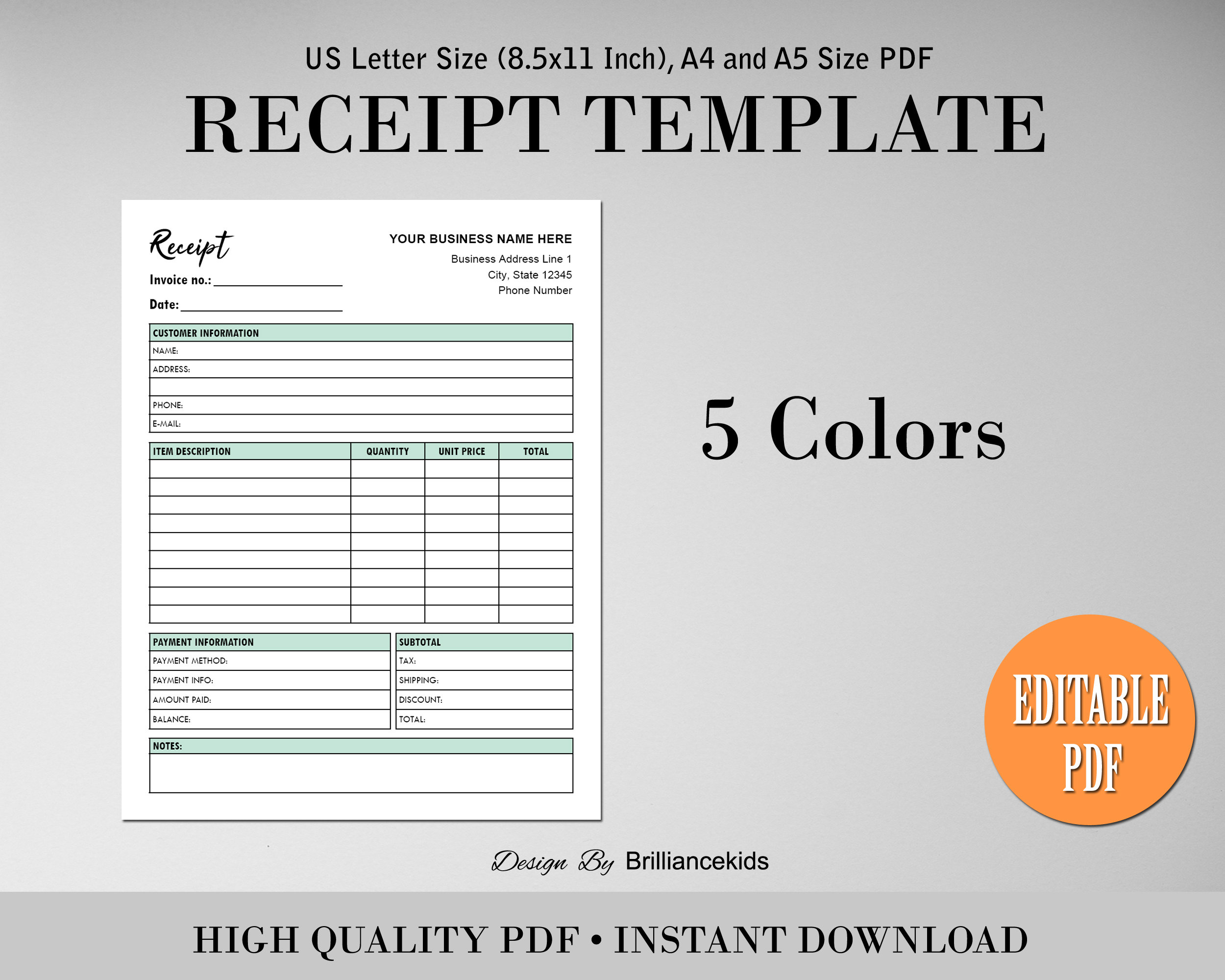 Editable Receipt Template, Order Receipt, Editable Printable, Editable ...