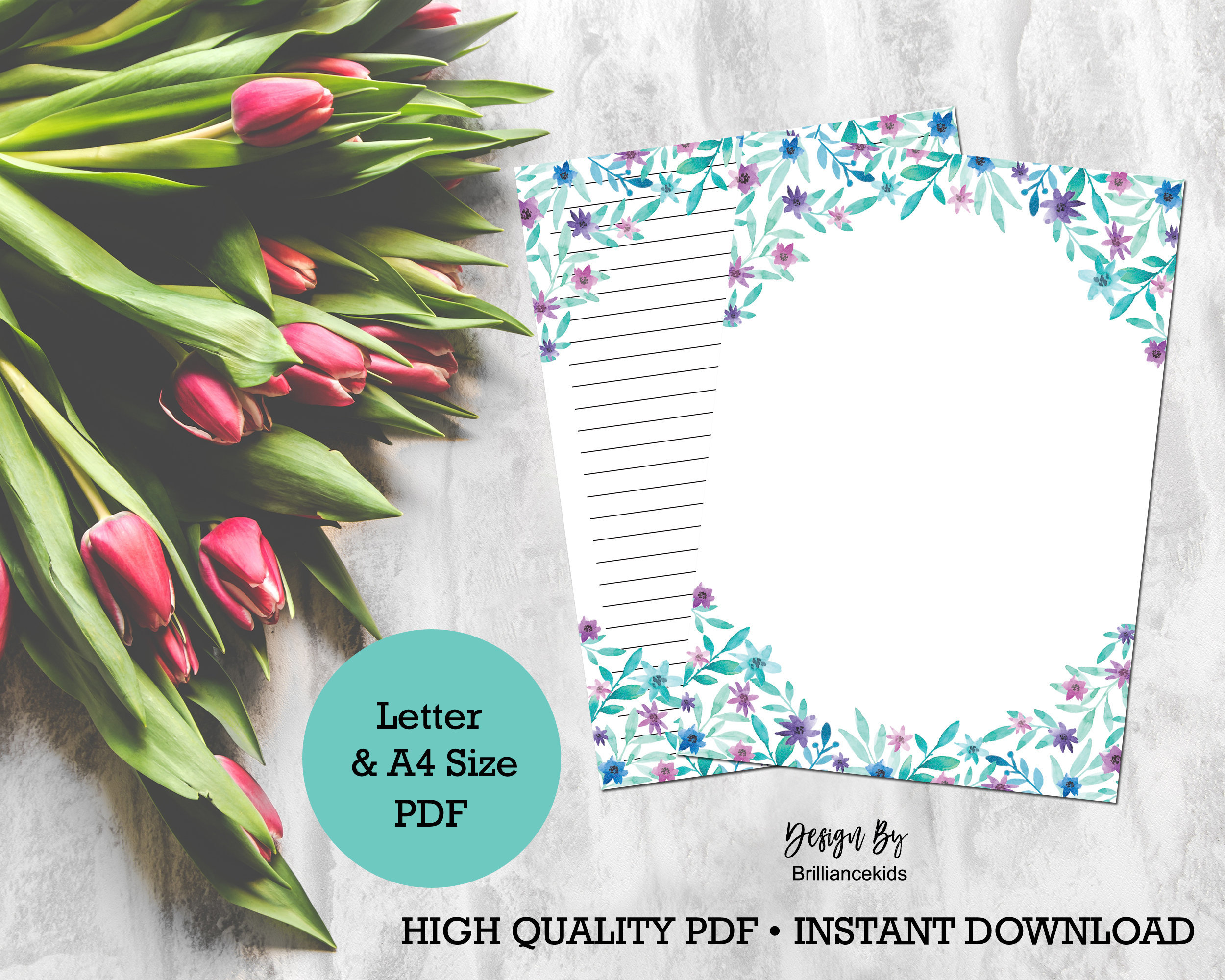 Floral Writing Paper Printable Stationery Paper Letter - Etsy