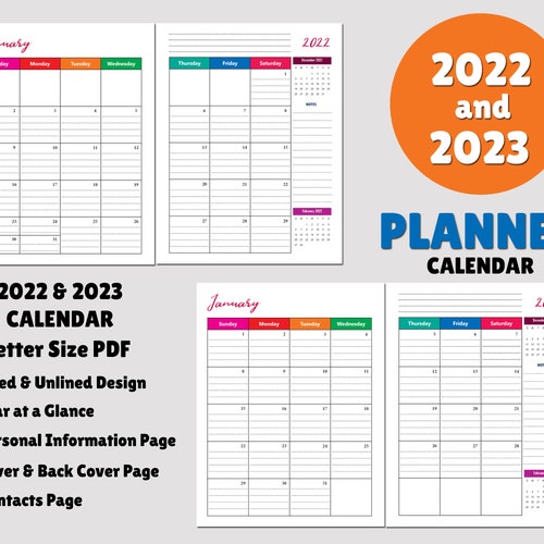 Monthly Planner 2022 2023 Inserts Dated Monthly Calendar - Etsy