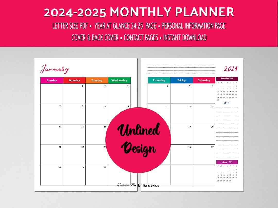 Monthly Planner 2024, 2025 Inserts, Dated Monthly Calendar Printable ...