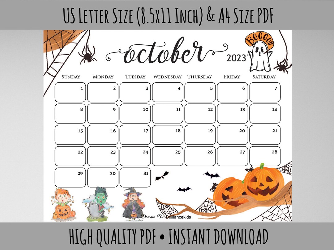October Month Calendar 2023, Halloween Planner, Printable, Pumpkin ...