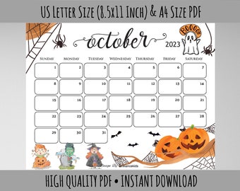 Editable October Month Calendar 2023, Halloween Planner, Printable ...