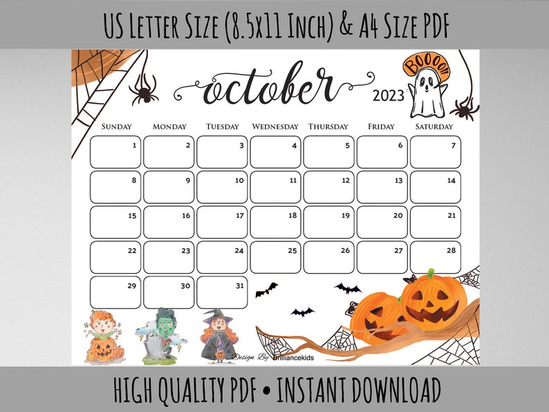 Calendario del mes de octubre 2023, Planificador de Halloween ...