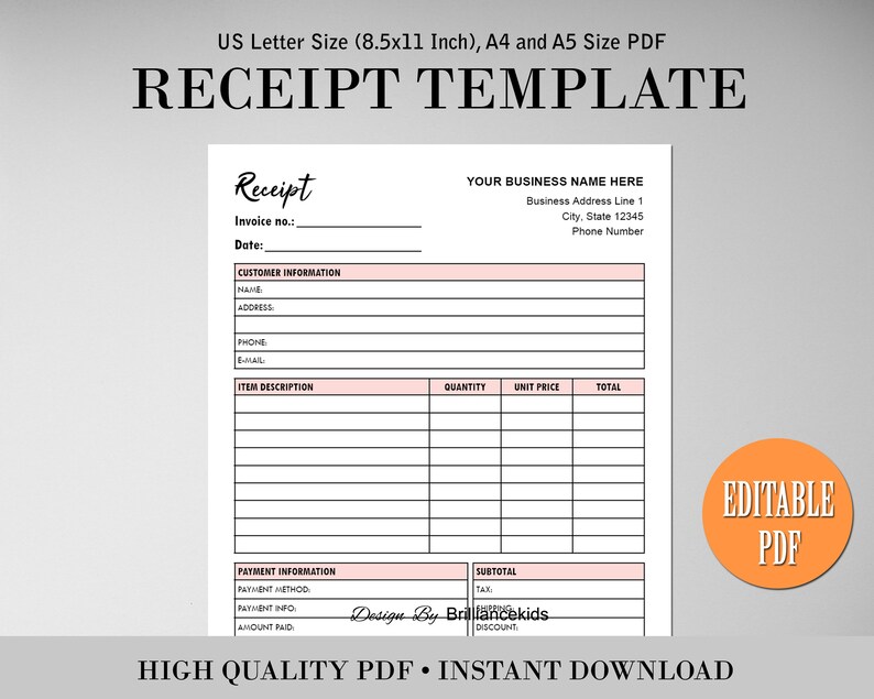 Editable Receipt Template, Order Receipt, Editable Printable, Editable ...