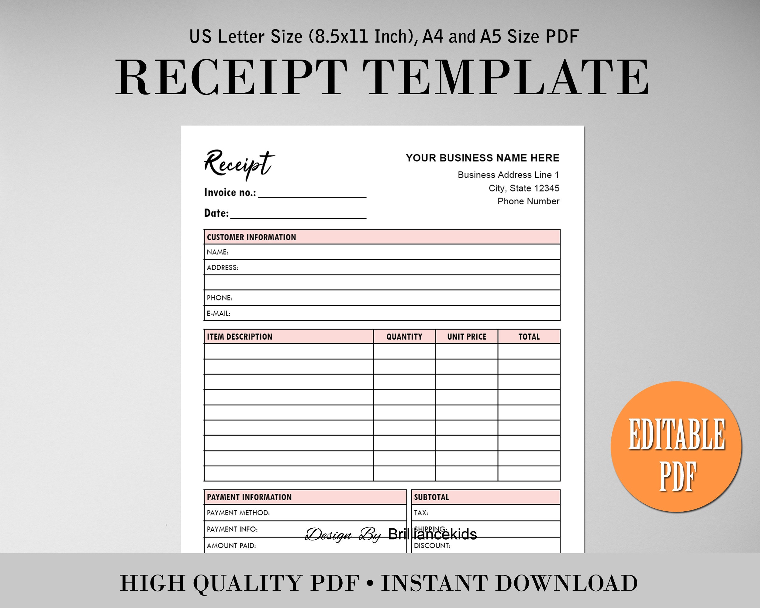 Editable Receipt Template, Order Receipt, Editable Printable, Editable ...