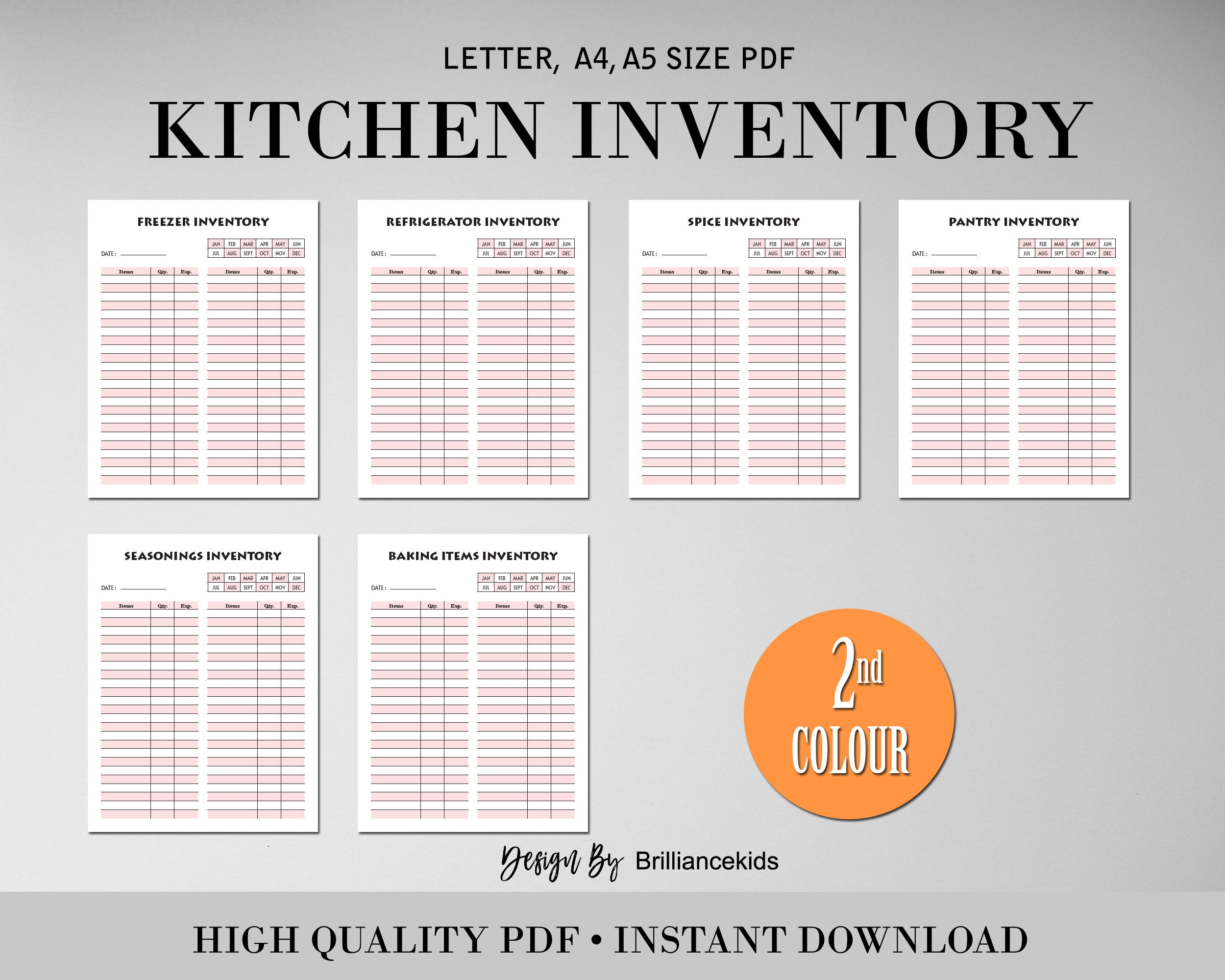 Kitchen Inventory Printable PDF, Kitchen Food Inventory Tracker, Food ...