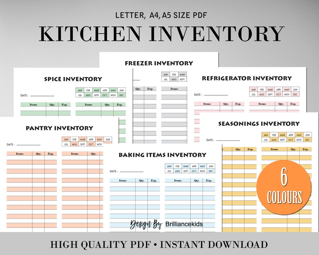 Kitchen Inventory Printable PDF, Kitchen Food Inventory Tracker, Food ...
