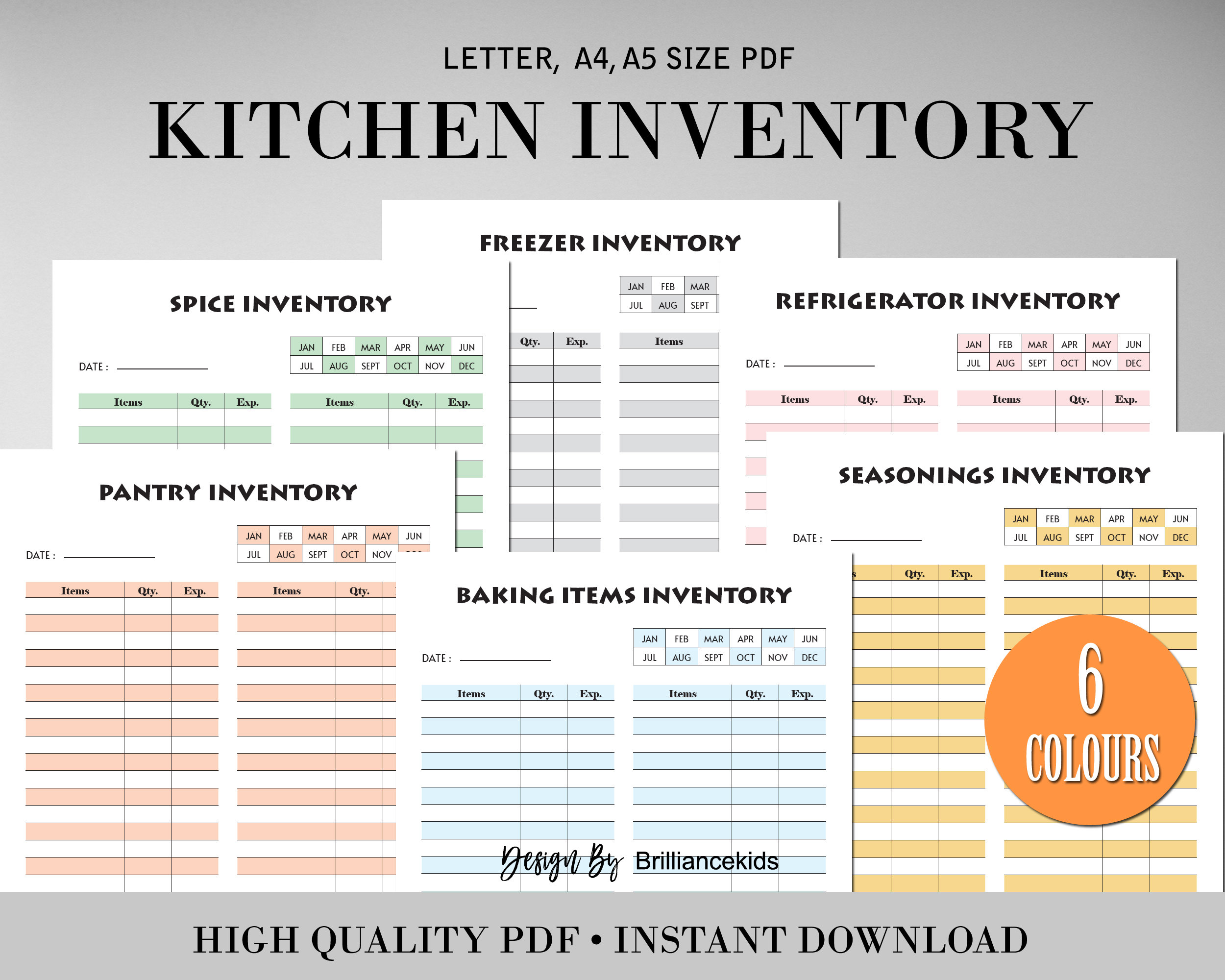 Kitchen Inventory Printable PDF, Kitchen Food Inventory Tracker, Food ...