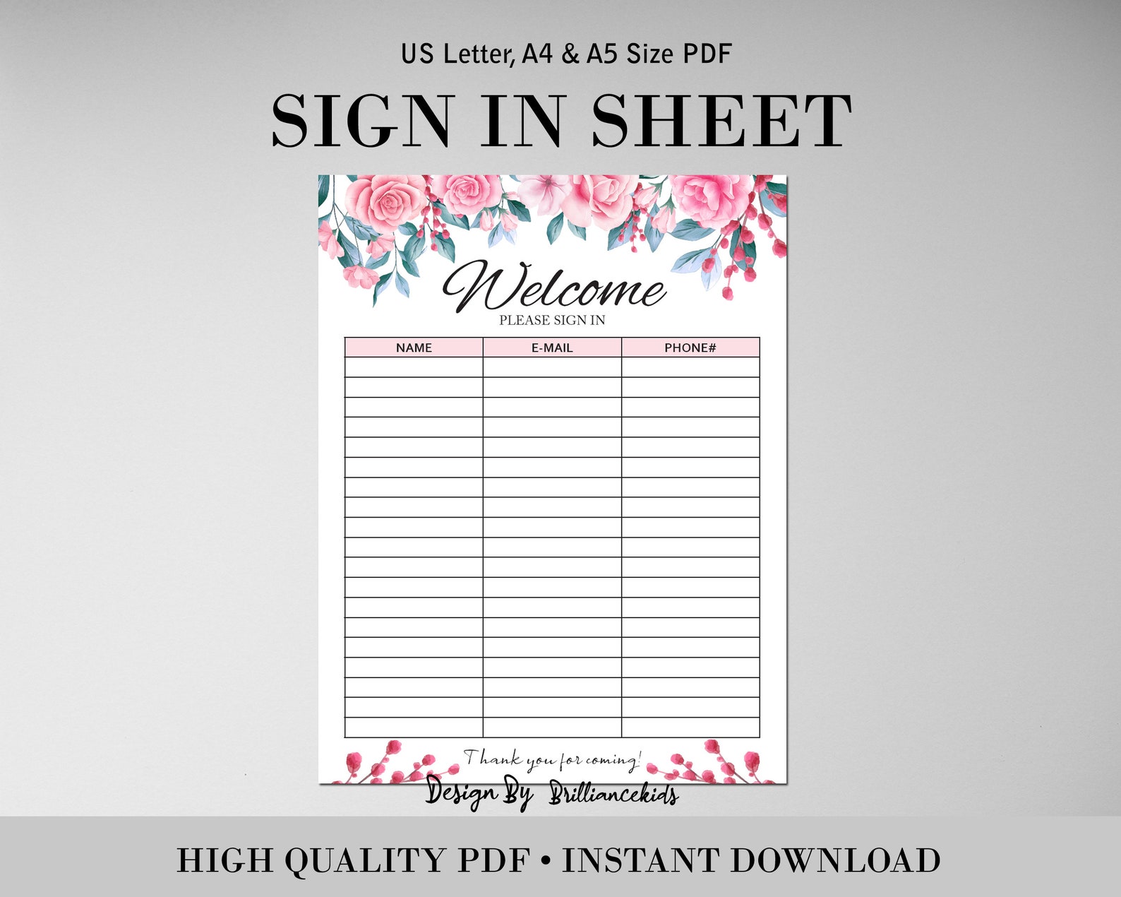 Sign up Sheet Printable, Sign in Sheet, Email Sign up Forms, Event Sign ...
