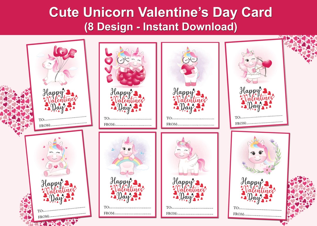 Unicorn Valentine Printable, Kids Valentine Day Card, Unicorn Classroom ...